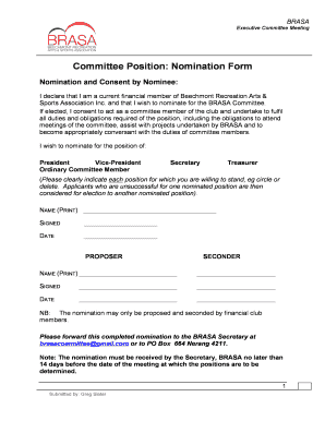 Fillable Online Committee Position: Nomination Form Fax Email Print - pdfFiller