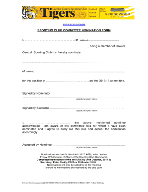 Fillable Online SPORTING CLUB COMMITTEE NOMINATION FORM Fax Email Print ...