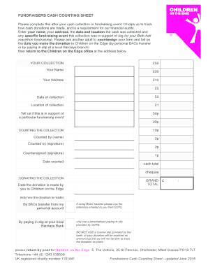 Fillable Online FUNDRAISERS CASH COUNTING SHEET Fax Email Print - pdfFiller