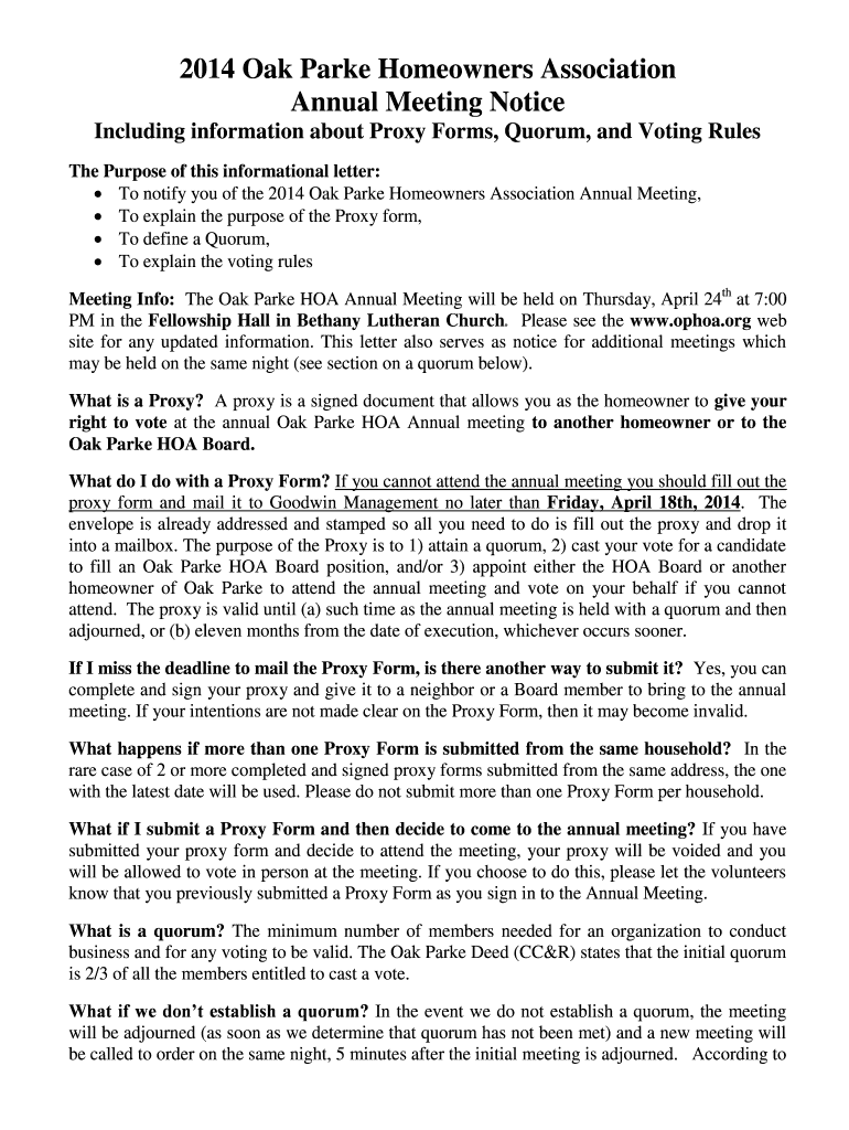 Fillable Online Including information about Proxy Forms, Quorum, and ...