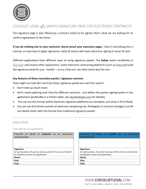 Fillable Online CHECKLIST LEGAL SAMPLE SIGNATURE PAGE FOR ELECTRONIC ...