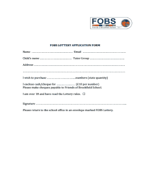 Fillable Online FOBS LOTTERY APPLICATION FORM Fax Email Print - pdfFiller