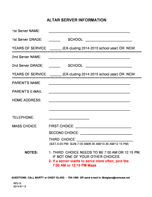 Fillable Online ALTAR SERVER INFORMATION Fax Email Print - pdfFiller