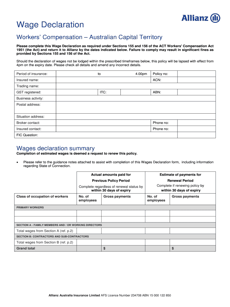 Fillable Online Wage Declaration Fax Email Print - pdfFiller