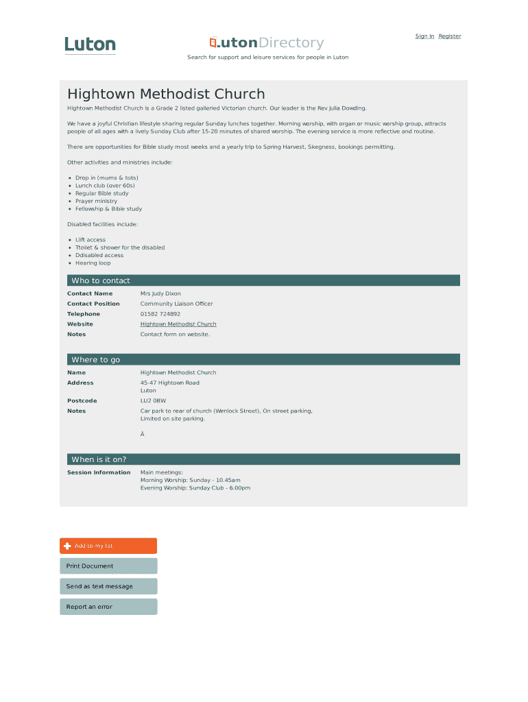 Fillable Online Hightown Methodist Church Fax Email Print - pdfFiller