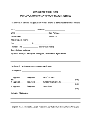 Fillable Online TA/TF APPLICATION FOR APPROVAL OF LEAVE or ABSENCE Fax ...