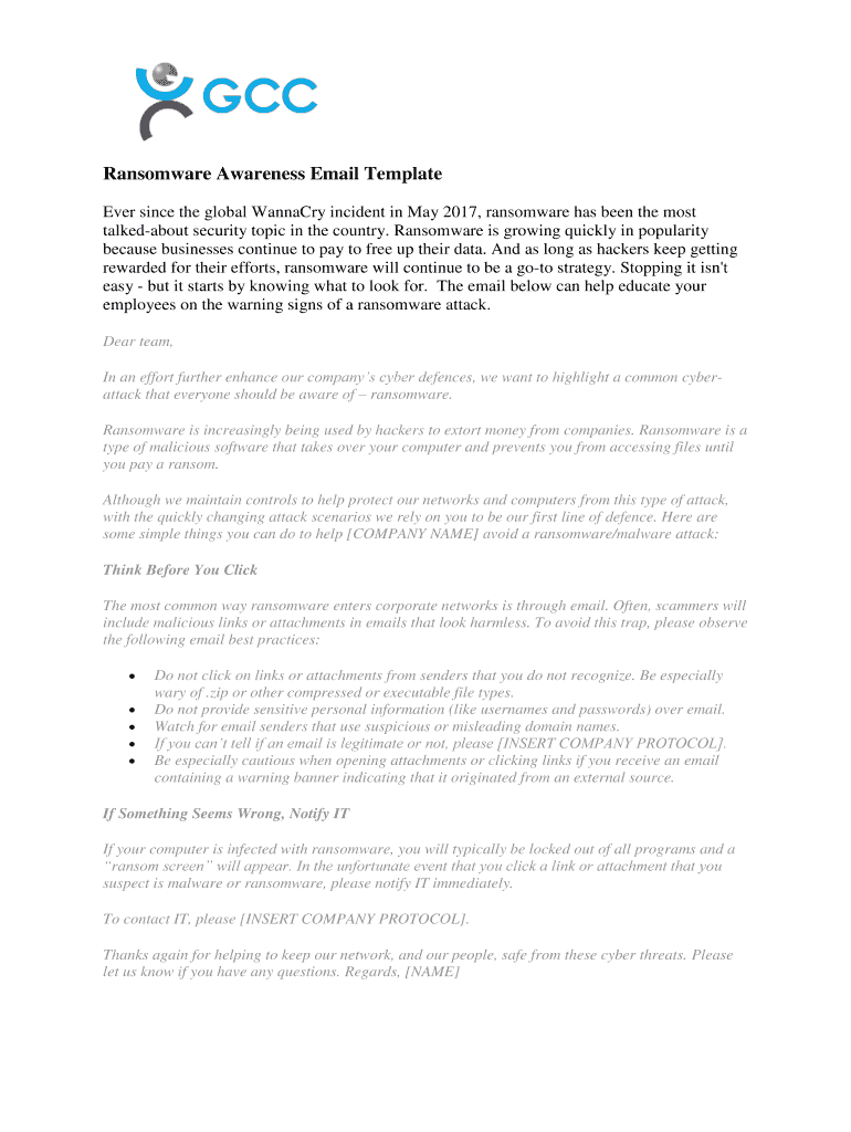 Fillable Online Ransomware Awareness Email Template Fax Email Print ...