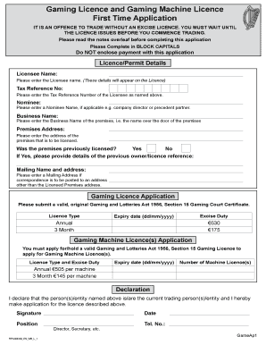 Fillable Online Gaming Licence and Gaming Machine Licence Fax Email ...