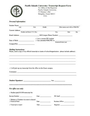 Fillable Online Pacific Islands University: Transcript Request Form Fax ...