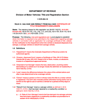 Fillable Online SALVAGE AND REBUILT FROM SALVAGE CERTIFICATE OF Fax ...