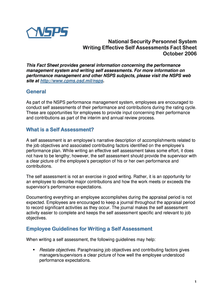 Fillable Online Writing Effective Self Assessments Fact Sheet Fax Email ...