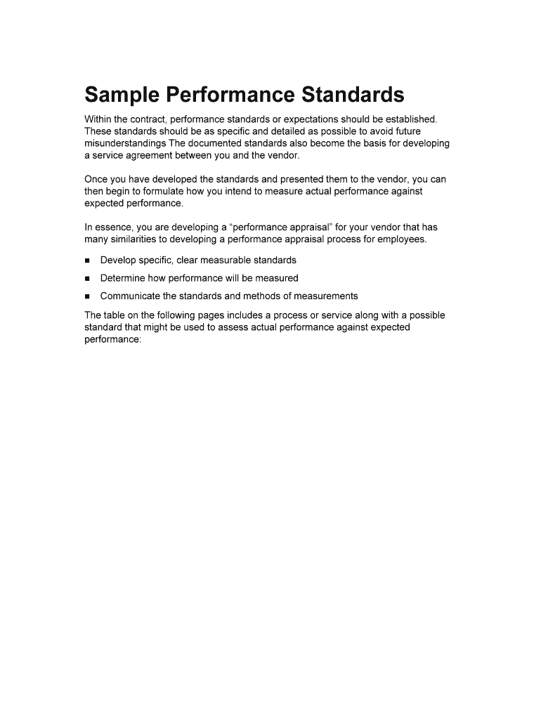 Fillable Online Sample Performance Standards Fax Email Print - pdfFiller