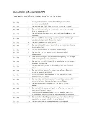 Fillable Online Love Addiction Self-Assessment (LASA) Fax Email Print ...