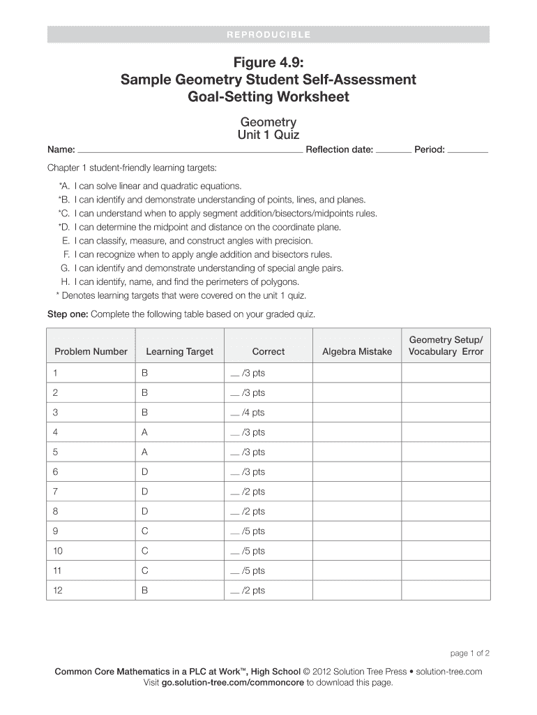 Fillable Online Sample Geometry Student Self-Assessment Fax Email Print ...