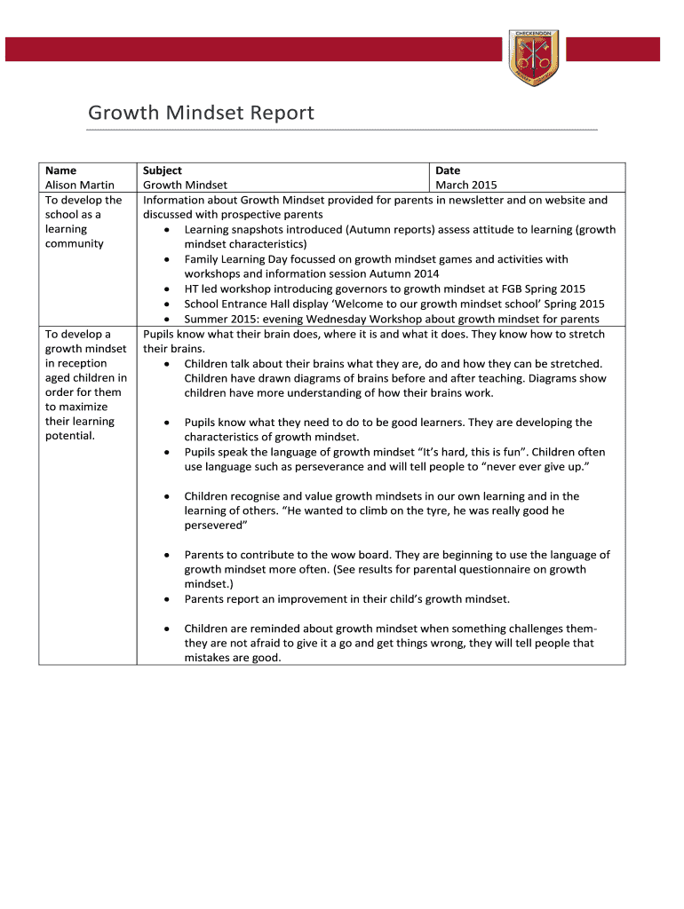 Fillable Online Growth Mindset Report Fax Email Print - pdfFiller