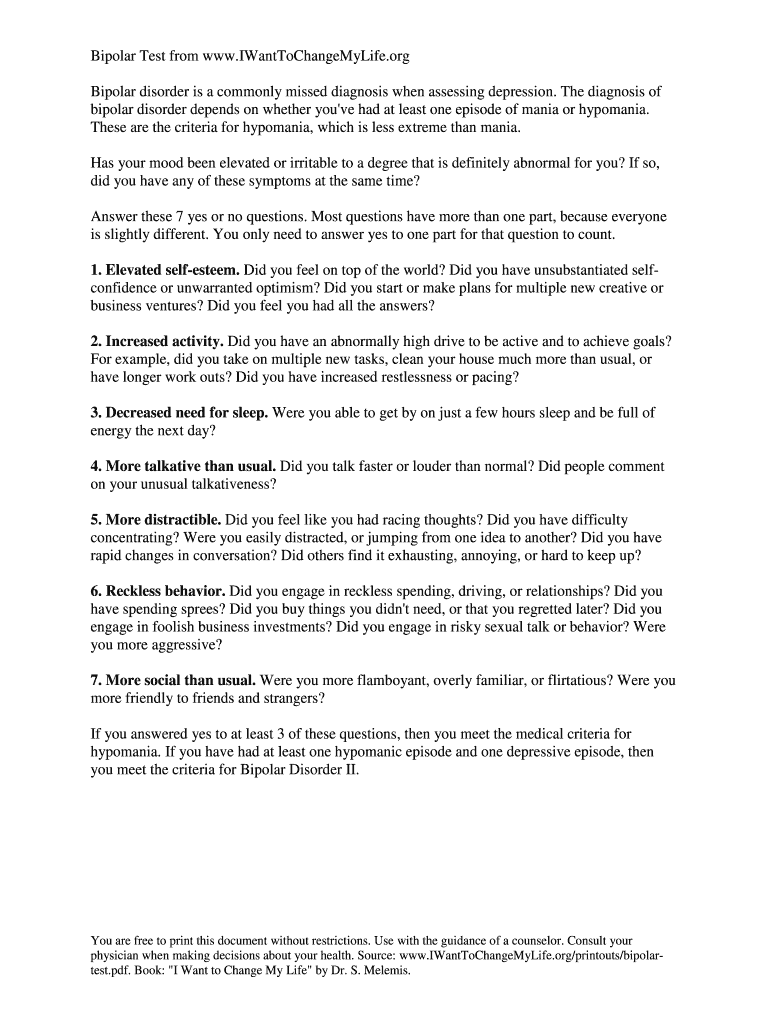 Fillable Online Bipolar Test from www Fax Email Print - pdfFiller