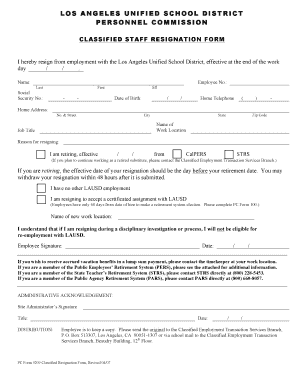 Fillable Online CLASSIFIED STAFF RESIGNATION FORM Fax Email Print ...
