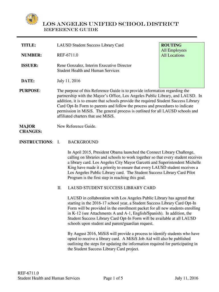 Fillable Online LAUSD Student Success Library Card Fax Email Print ...