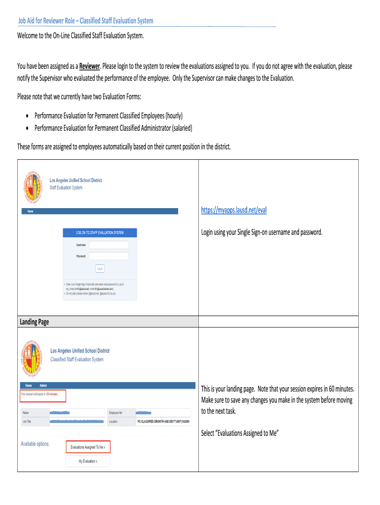 Fillable Online Job Aid for Reviewer Role Classified Staff Evaluation System Fax Email Print ...