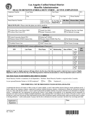 Fillable Online HEALTH BENEFITS ENROLLMENT FORM ACTIVE EMPLOYEES Fax ...