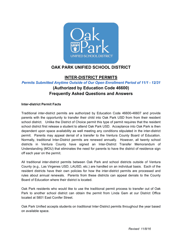 Fillable Online INTER-DISTRICT PERMITS Fax Email Print - pdfFiller