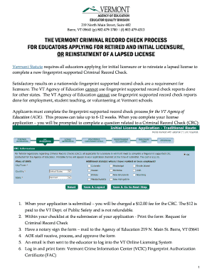 Fillable Online education vermont THE VERMONT CRIMINAL RECORD CHECK ...