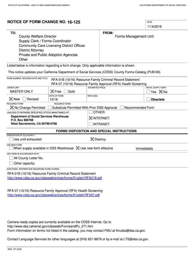 Fillable Online RFA 01B (10/16) Resource Family Criminal Record ...