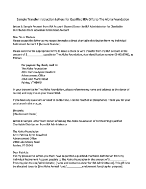 Fillable Online Sample Transfer Instruction Letters for Qualified IRA ...