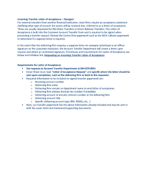Fillable Online Incoming Transfer Letter of Acceptance Changes Fax ...