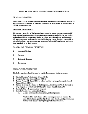 Fillable Online REGULAR EDUCATION HOSPITAL/HOMEBOUND PROGRAM Fax Email ...