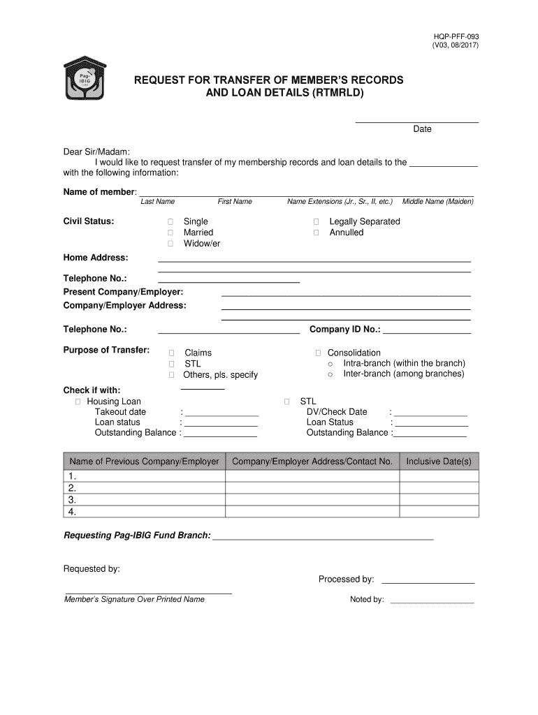 Fillable Online REQUEST FOR TRANSFER OF MEMBERS RECORDS Fax Email Print ...