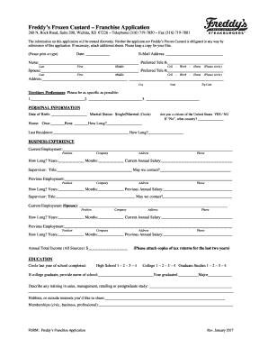 Fillable Online Freddys Frozen Custard Franchise Application Fax Email ...