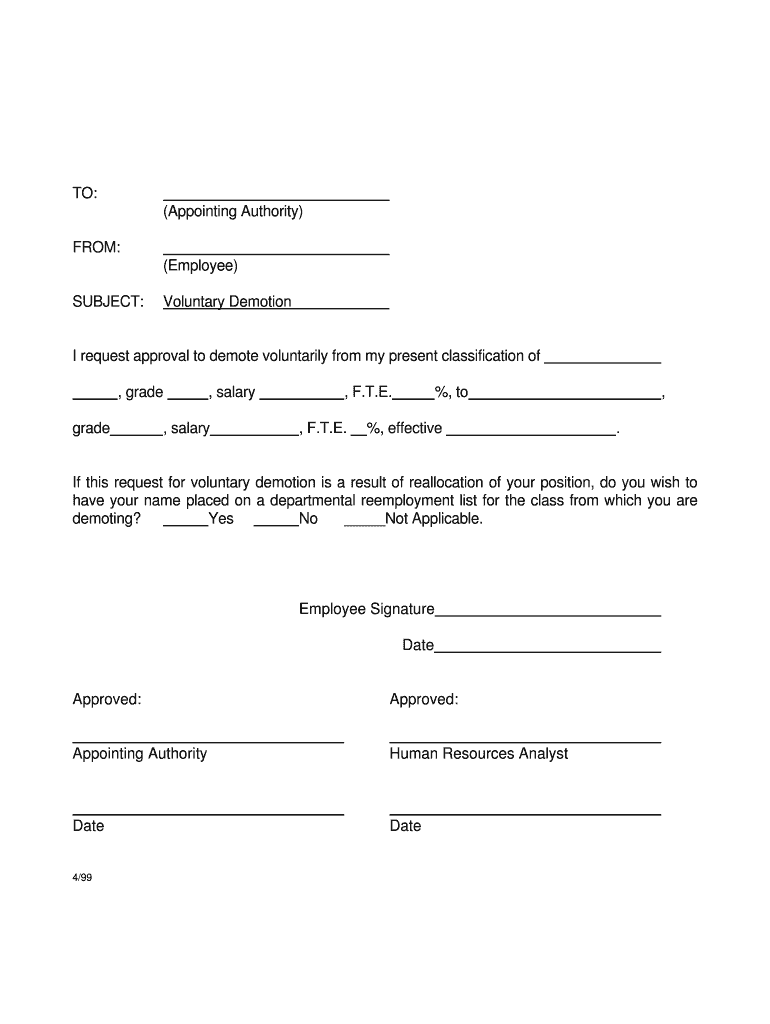 Fillable Online I request approval to demote voluntarily from my ...
