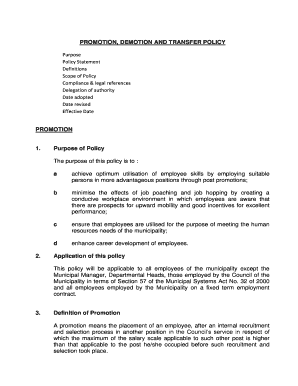 Fillable Online PROMOTION, DEMOTION AND TRANSFER POLICY Fax Email Print ...