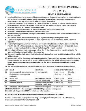 Fillable Online BEACH EMPLOYEE PARKING Fax Email Print - pdfFiller