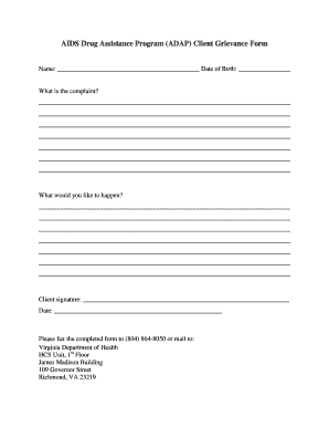 Fillable Online AIDS Drug Assistance Program (ADAP) Client Grievance ...