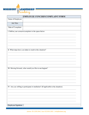 Fillable Online EMPLOYEE CONCERN/COMPLAINT FORM Fax Email Print - pdfFiller
