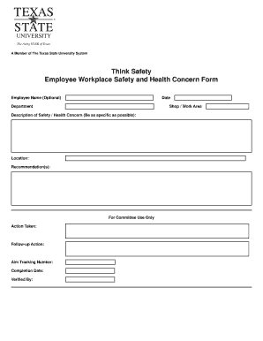 Fillable Online Employee Workplace Safety and Health Concern Form Fax ...