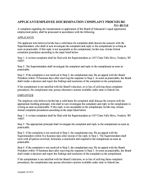 Fillable Online APPLICANT/EMPLOYEE DISCRIMINATION COMPLAINT PROCEDURE ...