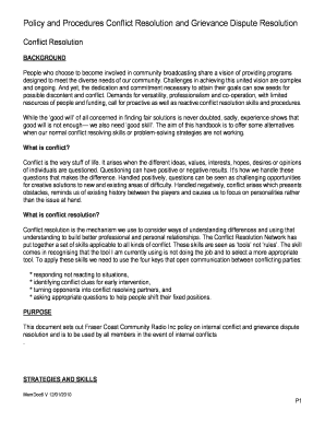 Fillable Online Policy and Procedures Conflict Resolution and Grievance ...