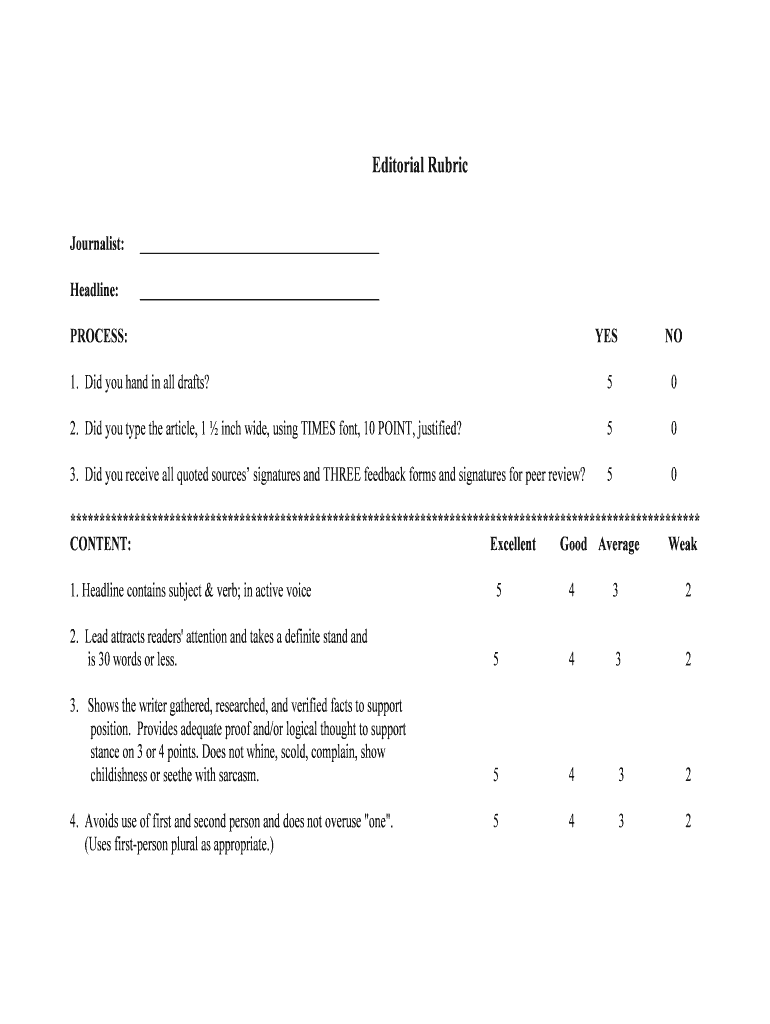 Fillable Online Editorial Rubric Fax Email Print - pdfFiller