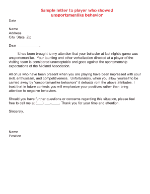 Fillable Online Sample letter to player who showed Fax Email Print ...