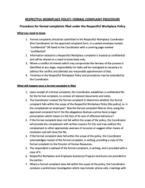 Fillable Online RESPECTFUL WORKPLACE POLICY: FORMAL COMPLAINT PROCEDURE ...