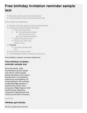 Fillable Online Free birthday invitation reminder sample Fax Email ...