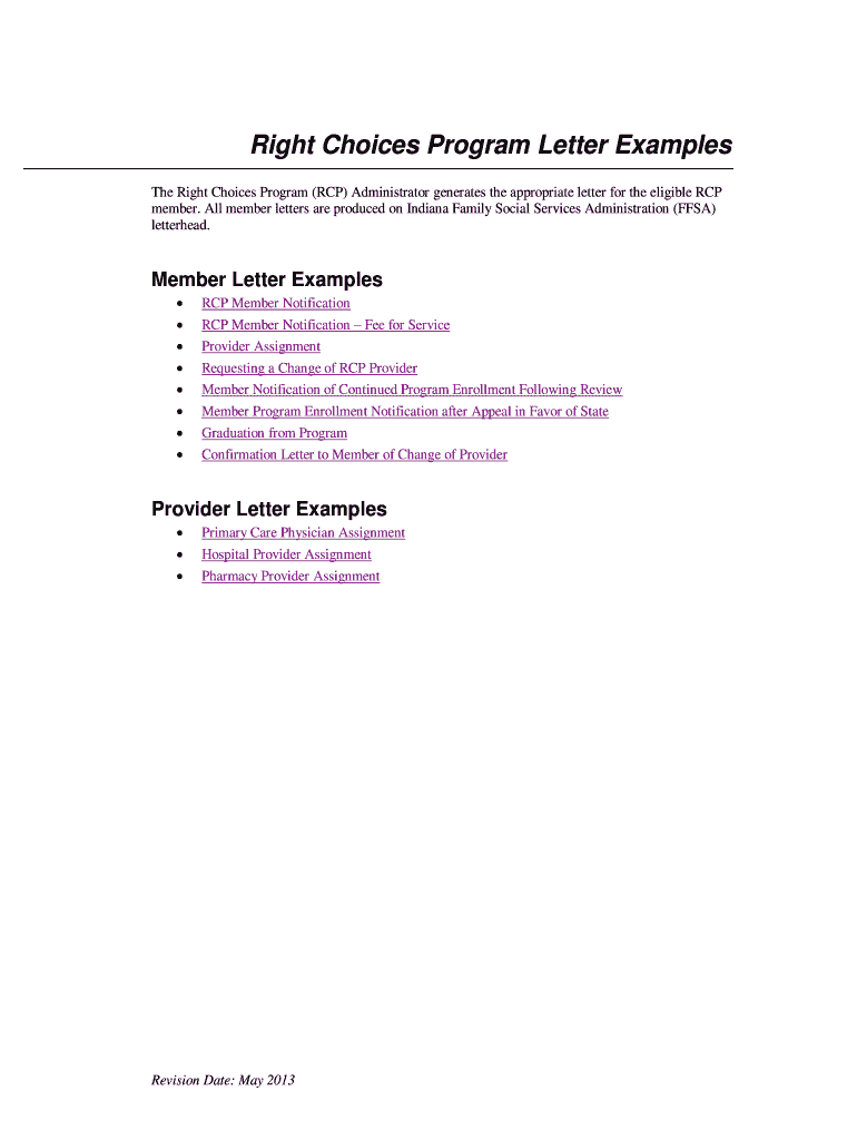 Fillable Online Right Choices Program Letter Examples Fax Email Print ...
