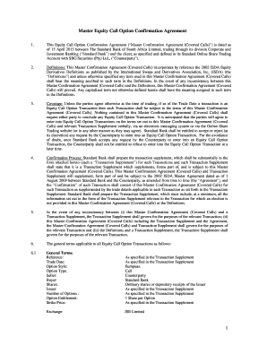 Fillable Online Master Equity Call Option Confirmation Agreement Fax ...