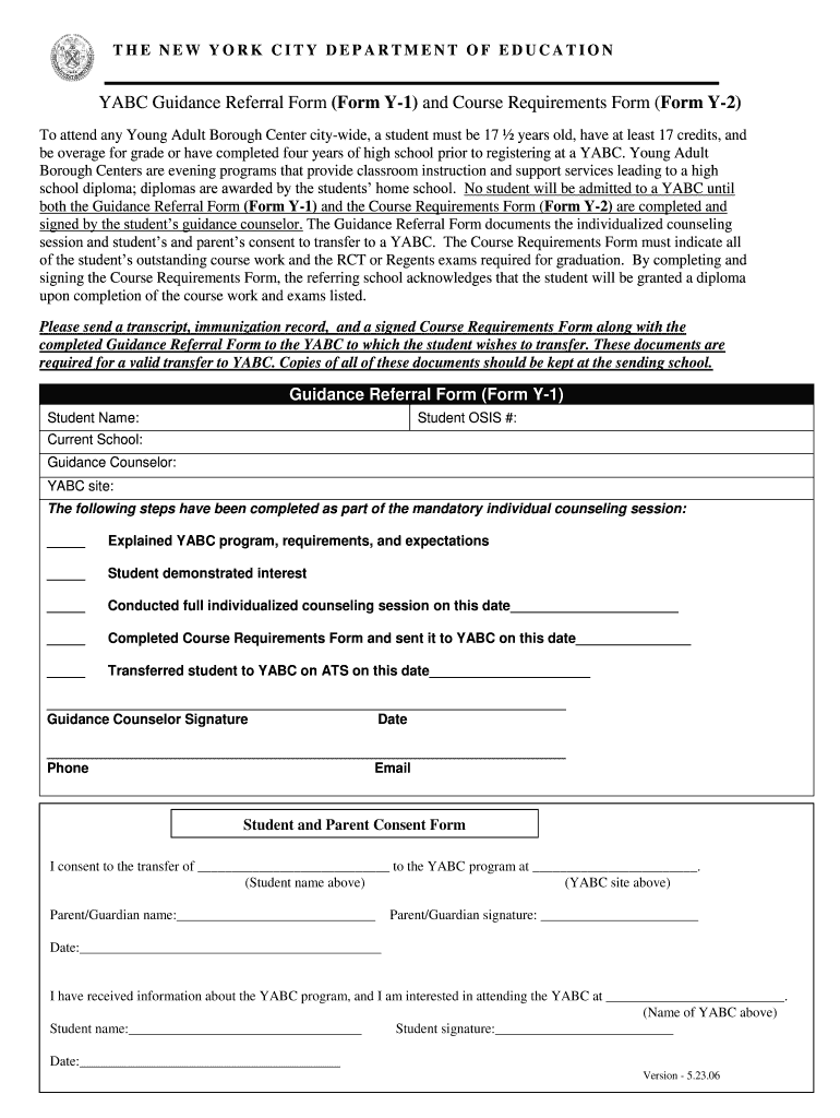 Fillable Online YABC Guidance Referral Form (Form Y-1) and Course ...