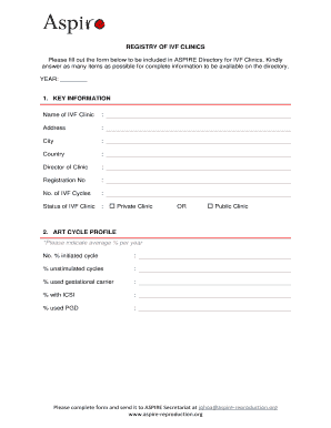 Fillable Online REGISTRY OF IVF CLINICS Fax Email Print - pdfFiller