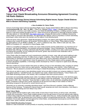 Fillable Online And Citadel Broadcasting Announce Streaming Agreement ...