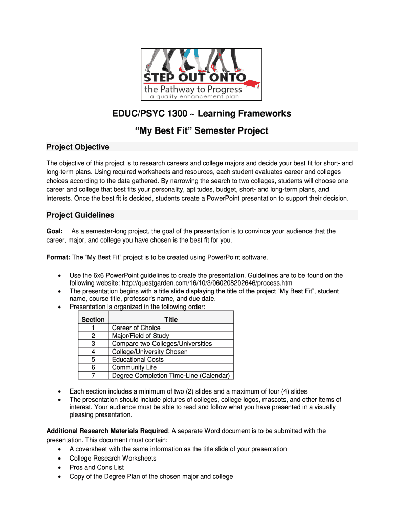 Fillable Online EDUC/PSYC 1300 Learning Frameworks Fax Email Print ...